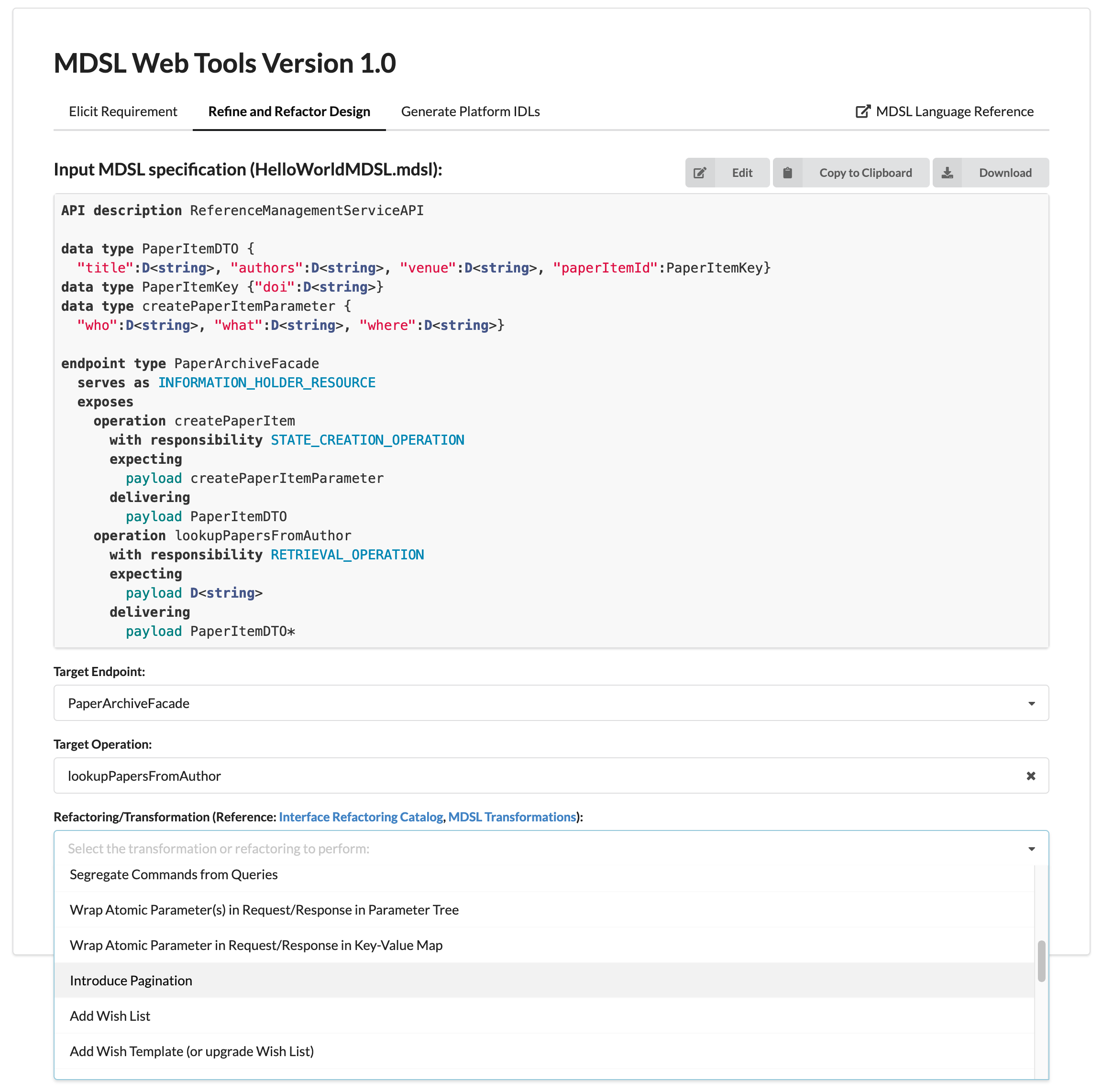 Refactorings Implemented In MDSL Tools Interface Refactoring Catalog